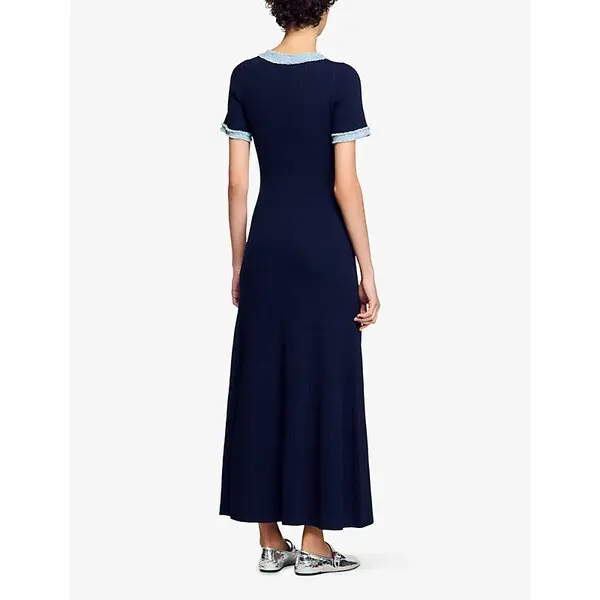 white christmas dresses SANDRO Knit And Denim Midi Dress main image 1