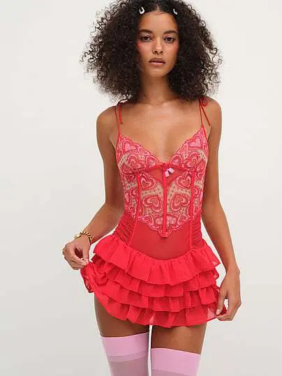 victoria's secret for love and lemons lace slip dress Victorias Secret FOR LOVE & LEMONSFestival Floral Slip Dress White  Large$149