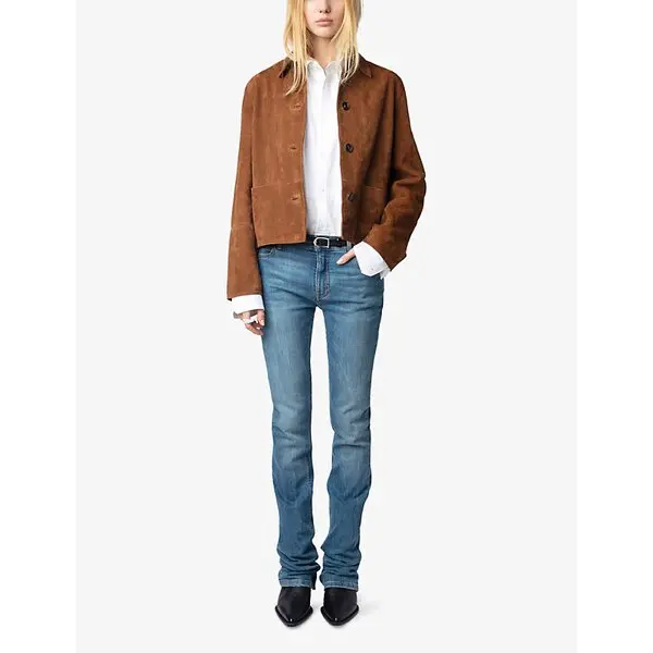 Zadig&Voltaire Lessa Embossed-logo Suede Jacket - Cognac