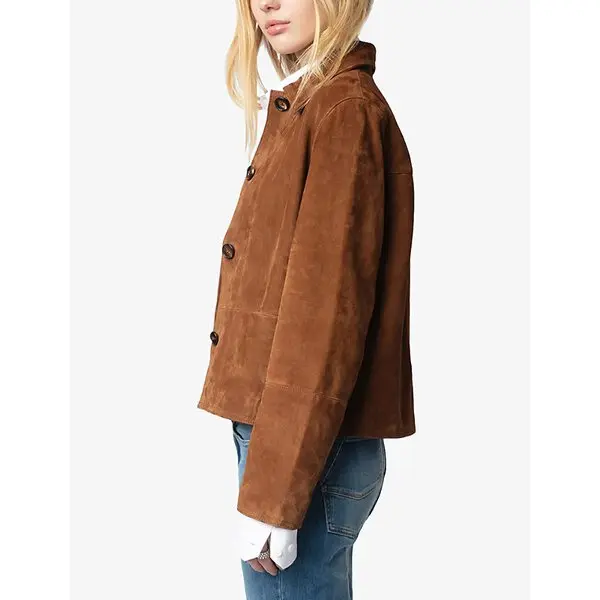 Zadig&Voltaire Lessa Embossed-logo Suede Jacket - Cognac