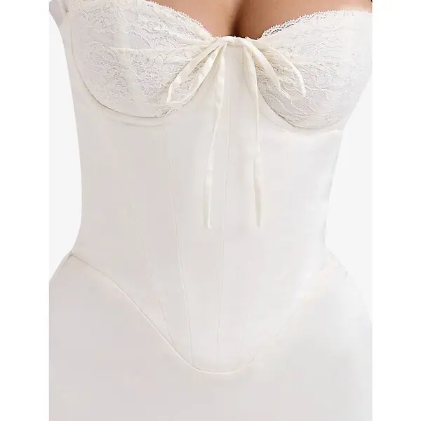 House Of Cb Corset-Bodice Satin Maxi Dress - Vintage Ivory | Editorialist