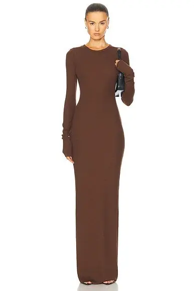 Eterne Long Sleeve Crewneck Maxi Dress - Chocolate