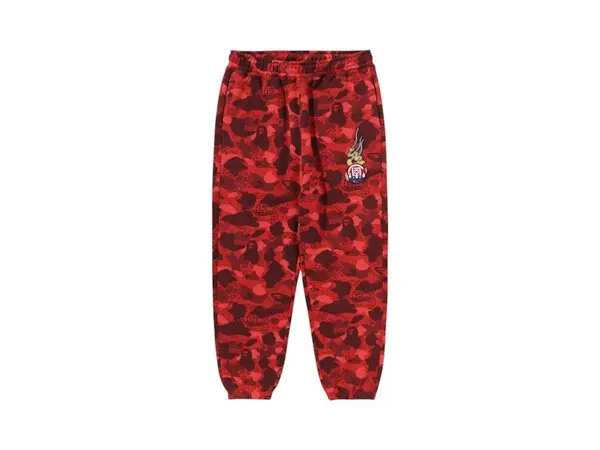A BATHING APE X Clot Camo Logo Sweat Pants - Red
