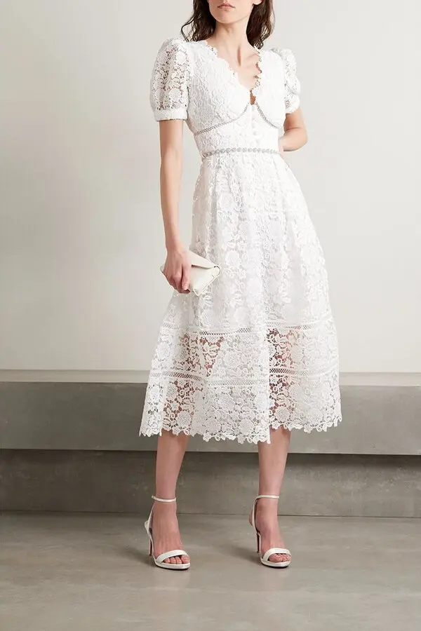 Self-Portrait Embellished Corded Lace Midi Dress In White - 65% Off |  Editorialist
