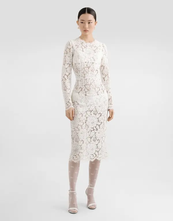 Dolce & Gabbana Long-sleeved Stretch Lace Dress - White