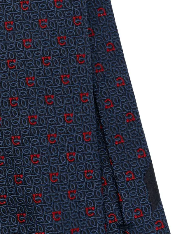 FERRAGAMO Gancini Jacquard Neck Tie - Blue