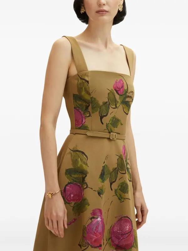 oscar de la renta rose-print twill maxi dress Oscar De La Renta Rose-Print Maxi Dress In Neutrals - 62% Off