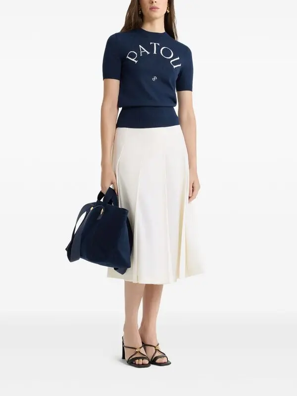 PATOU Pleated Twill Midi Skirt - Neutrals