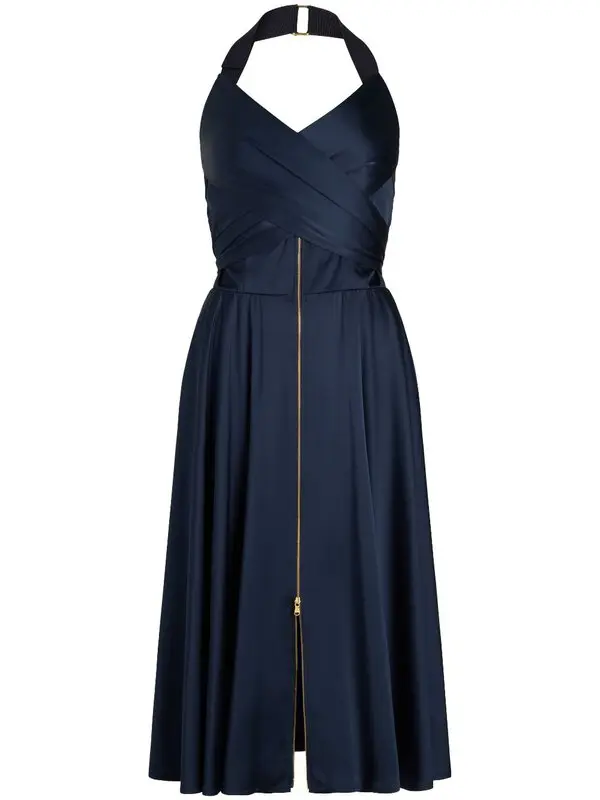 PATOU Halterneck Satin Midi Dress - Blue