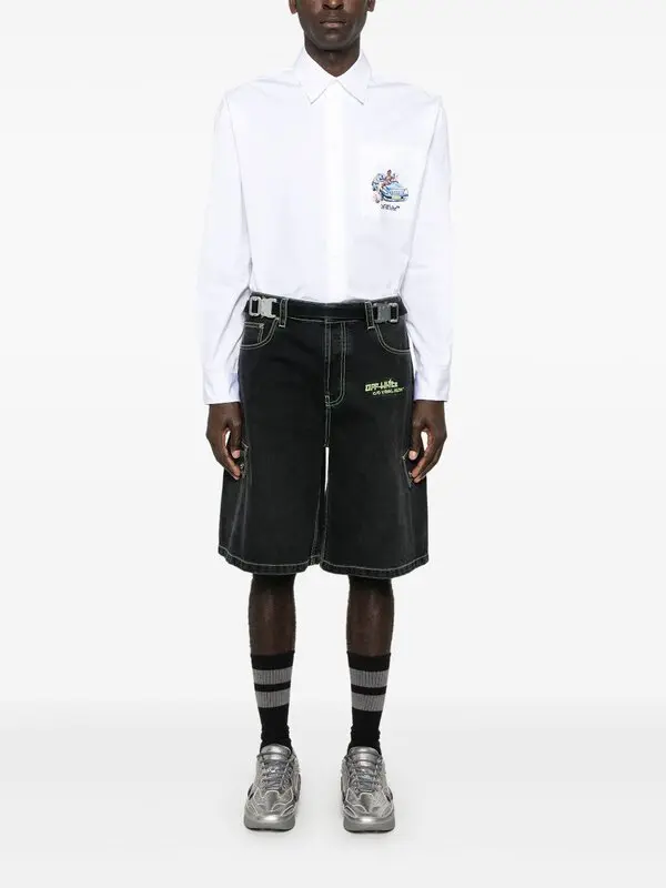 Off-White Logo-embroidered Denim Shorts