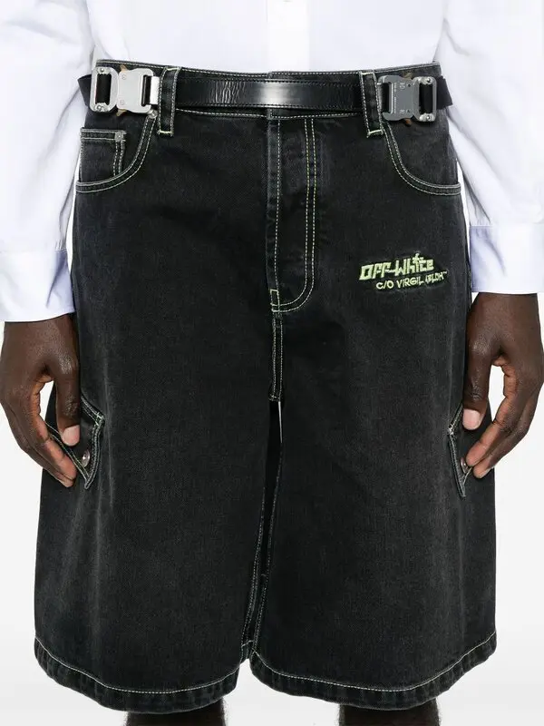 Off-White Logo-embroidered Denim Shorts