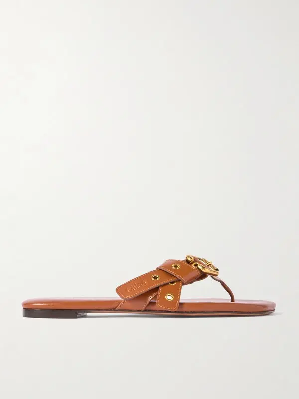 Chloé Mae Buckle-embellished Leather Slides - Brown