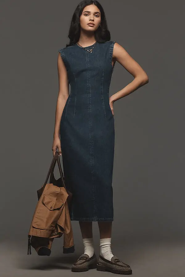 vintage denim jumper dress Good American Women's Barrel Long Sleeve Mini - Indigo911 Good American stretch Good American | Denim Tube