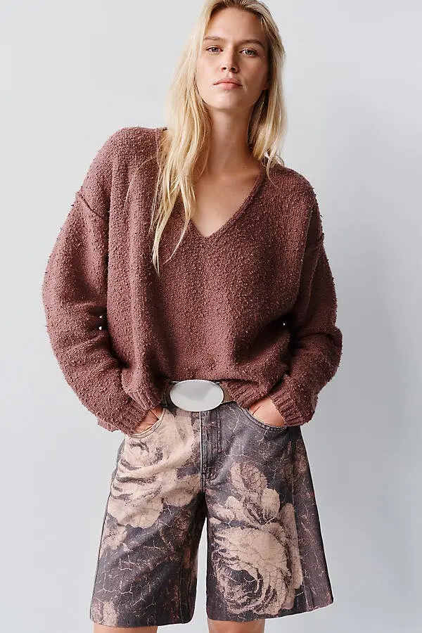 PILCRO Adi Mid-rise Relaxed Bermuda Shorts - Grey Pattern