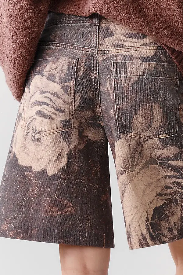 PILCRO Adi Mid-rise Relaxed Bermuda Shorts - Grey Pattern