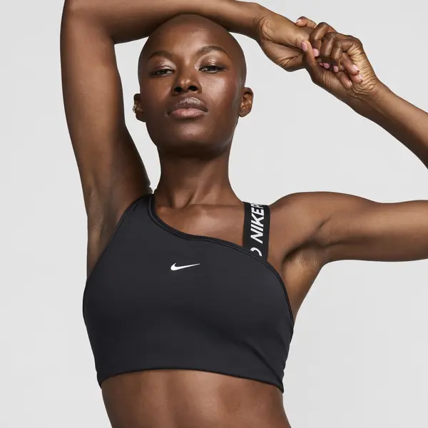 Nike Pro Swoosh Asymmetrical Medium-support Padded Sports Bra - Black