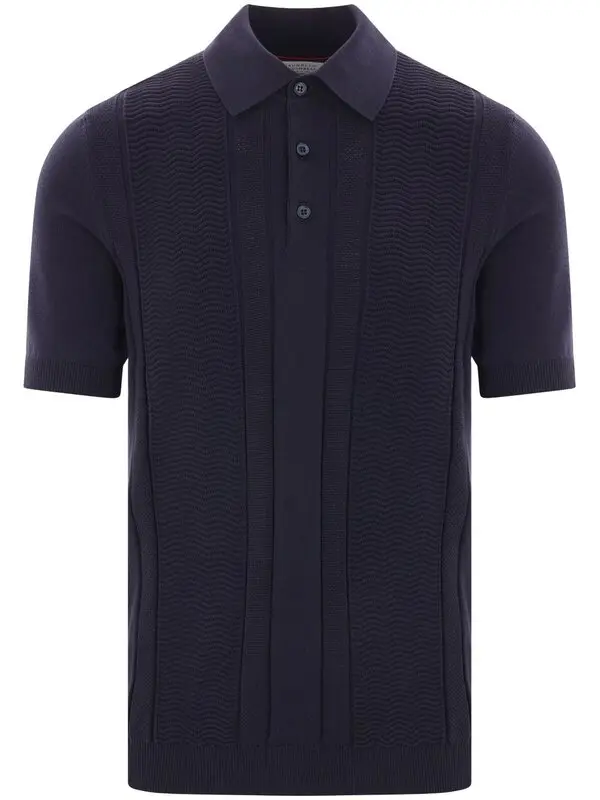 Brunello Cucinelli Knitted Cotton Polo Shirt - Blue