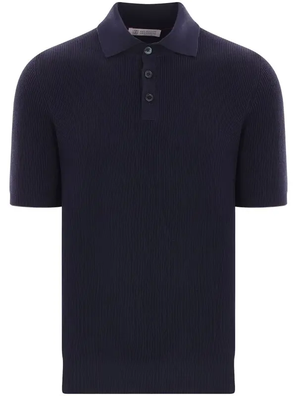 Brunello Cucinelli Ribbed-knit Polo Shirt - Blue