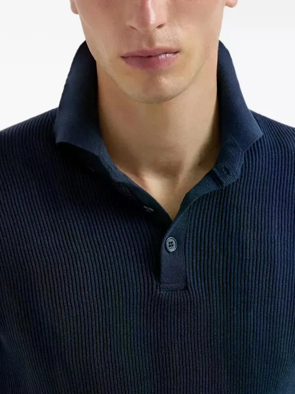Brunello Cucinelli Ribbed-knit Polo Shirt - Blue