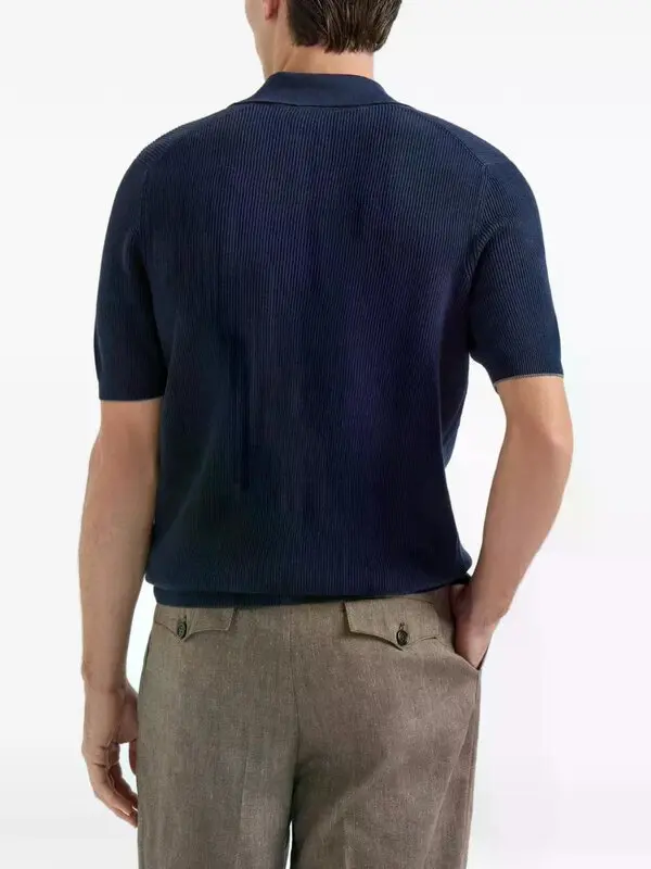 Brunello Cucinelli Ribbed-knit Polo Shirt - Blue
