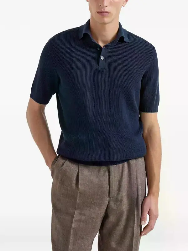 Brunello Cucinelli Ribbed-knit Polo Shirt - Blue