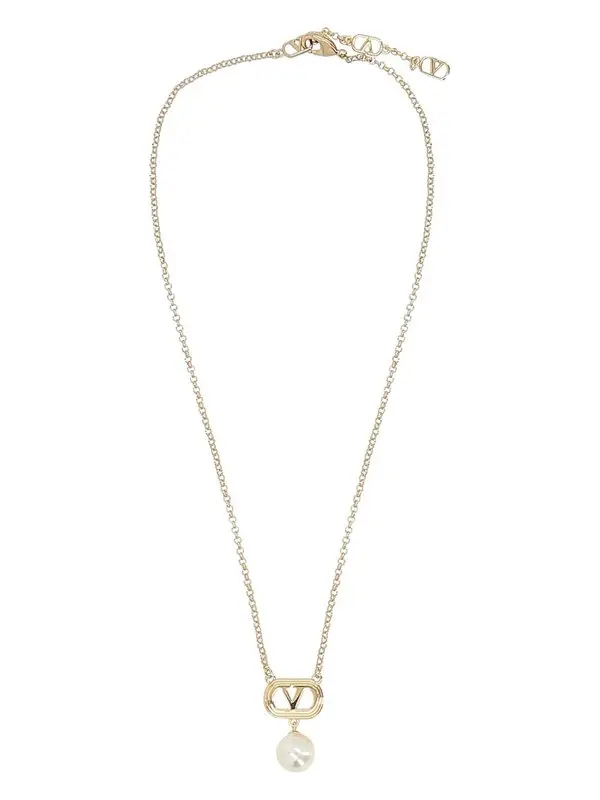Valentino Garavani Vlogo Pearl Pendant Necklace - Gold