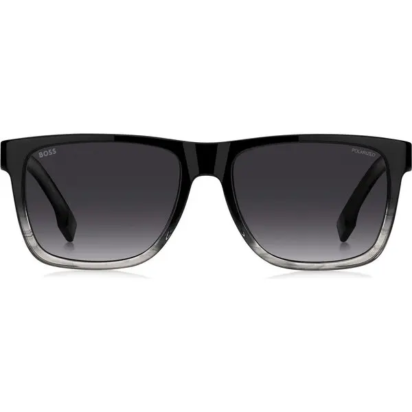 BOSS 57mm Gradient Polarized Square Sunglasses - Black Grey/grey Sf Polar