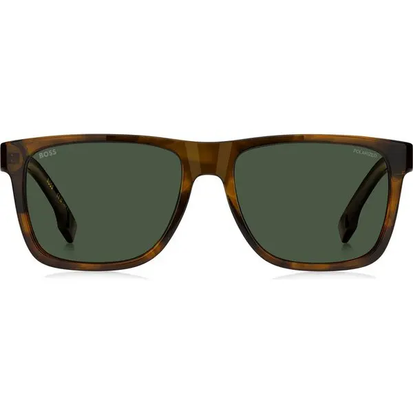 BOSS 57mm Gradient Polarized Square Sunglasses - Brown Horn/ Green Polar