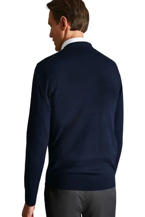 CHARLES TYRWHITT Pure Merino V-neck Sweater - Navy