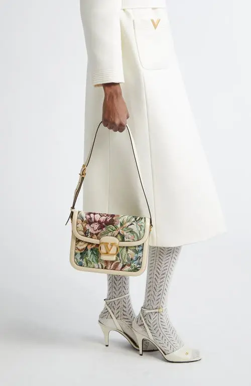 Valentino Garavani 9to5 Embroidered Jacquard Shoulder Bag - White Multi
