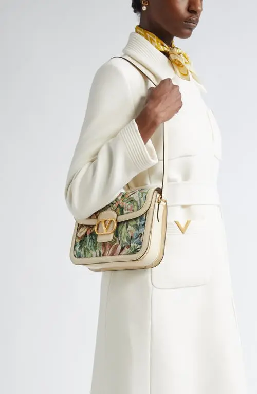 Valentino Garavani 9to5 Embroidered Jacquard Shoulder Bag - White Multi