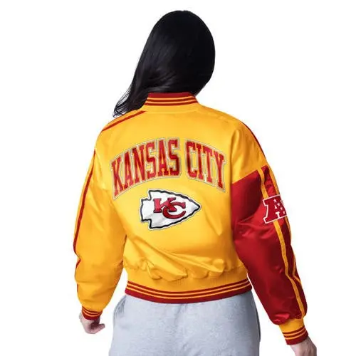 STARTER Kansas City Chiefs Zone Blitz Cropped Satin Jacket - Red