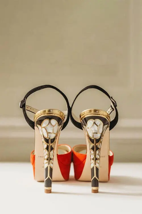 FREYA ROSE Rose In Bloom Rouge Ankle Strap Pearl Heel Sandal - Red