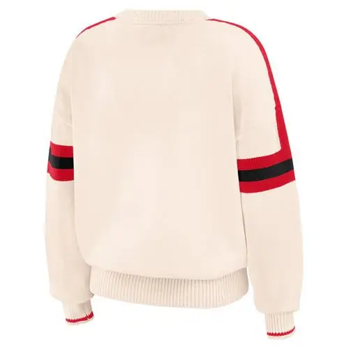WEAR BY ERIN ANDREWS Nebraska Huskers Chenille Woven Patch Stripe Pullover Sweater