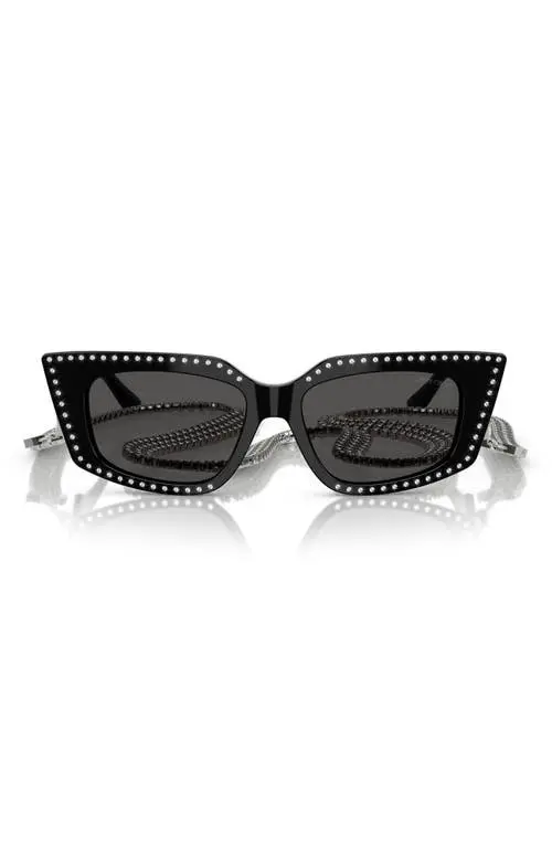 JIMMY CHOO 52mm Cat Eye Sunglasses With Embellished Chain - Black