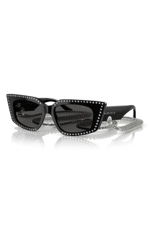 JIMMY CHOO 52mm Cat Eye Sunglasses With Embellished Chain - Black