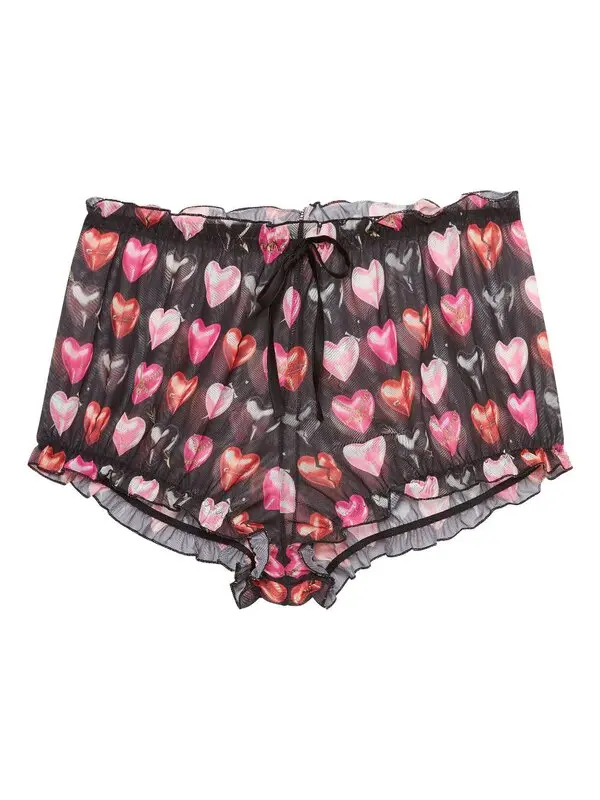 FLEUR DU MAL Ruched Mesh Boxer Shorts - Black