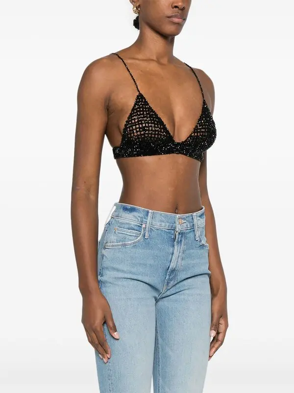 GOLDEN GOOSE Beaded Crochet Bra Top - Black