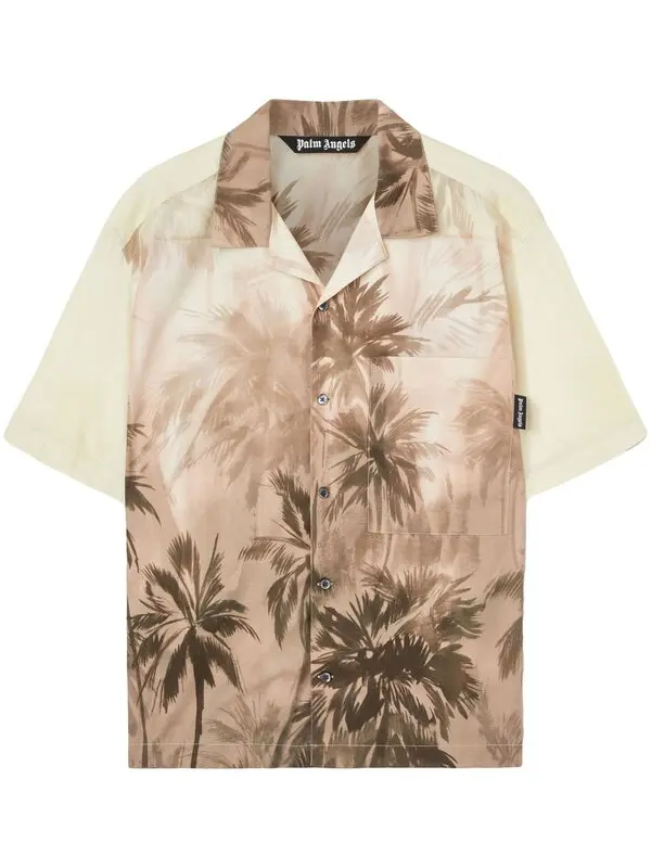Palm Angels Sunset Palms Bowling Shirt - Neutrals