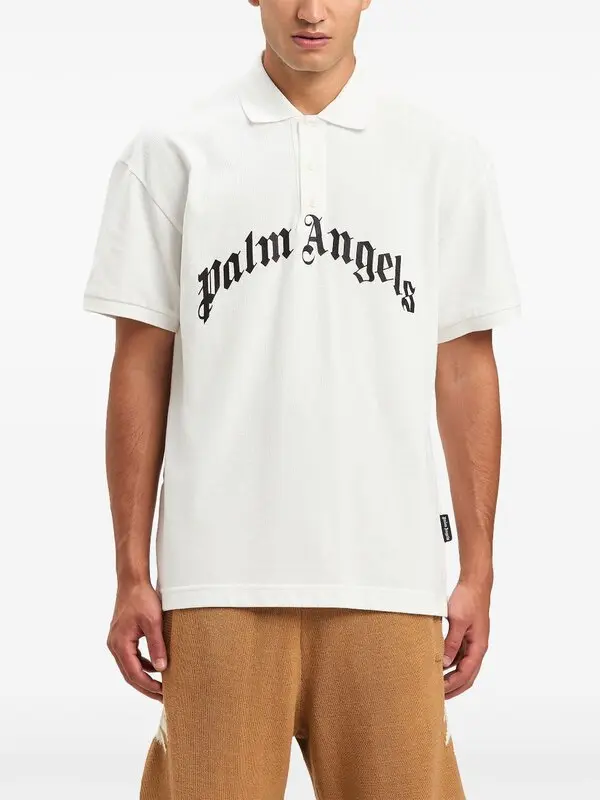 Palm Angels Logo-embroidered Polo T-shirt - White