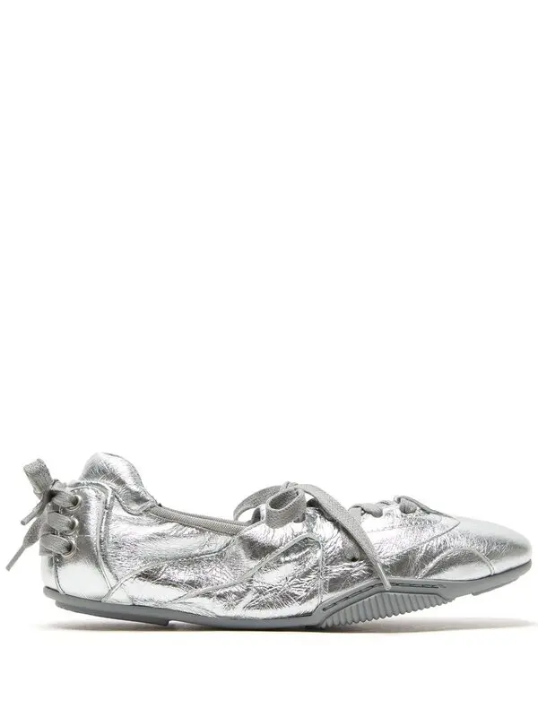 Acne Studios Lace-up Leather Ballet Flats - Silver