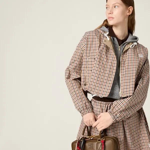 Miu Miu Multi Vichy Check Blouson Jacket - Chalk/Orange | Editorialist