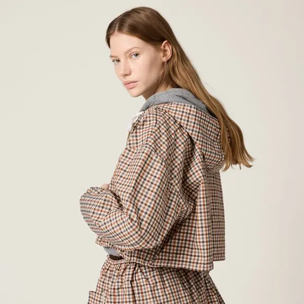 Miu Miu Multi Vichy Check Blouson Jacket - Chalk/Orange | Editorialist