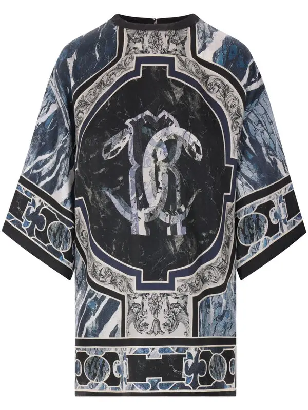 Roberto Cavalli Marble-print Silk Blouse