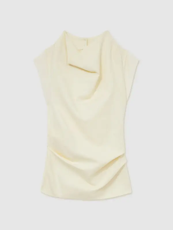 REISS Cobi Draped Sleeveless Top - Pale Yellow