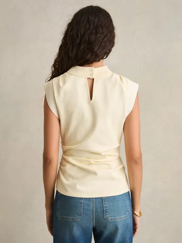 REISS Cobi Draped Sleeveless Top - Pale Yellow