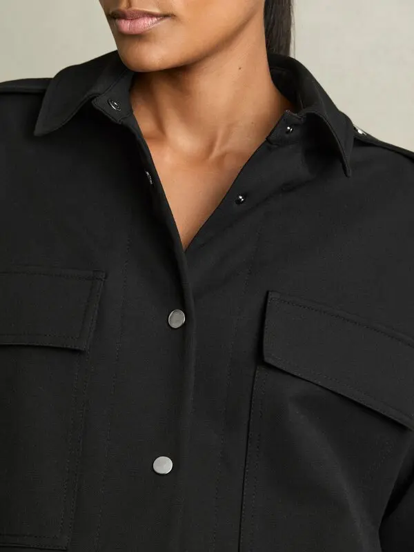 REISS Myrtle Cropped Twill Shirt Jacket