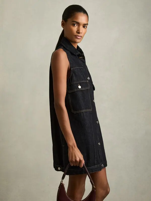 REISS Brooklyn Sleeveless Denim Shift Mini Dress