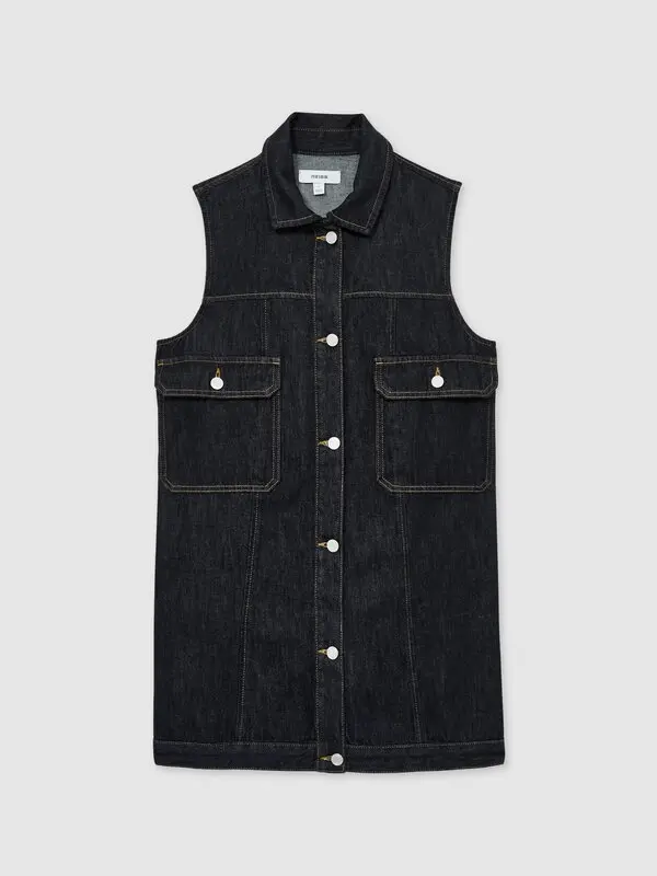 REISS Brooklyn Sleeveless Denim Shift Mini Dress