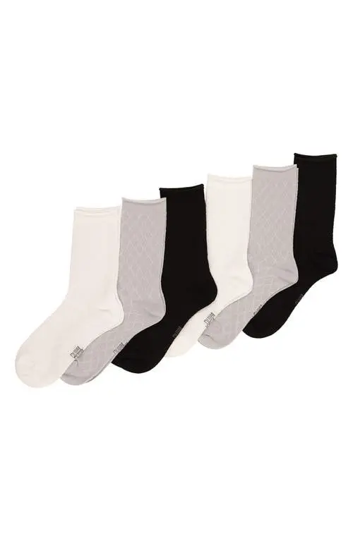Felina Assorted 6-pack Textured Mesh Crew Socks - Black/ Grey/ White